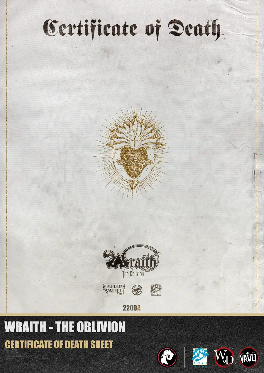 Wraith: the Oblivion - Certificate of Death - White Wolf | DriveThruRPG