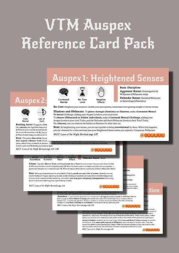 VTM: Revised MET Auspex Reference Cards - White Wolf | DriveThruRPG