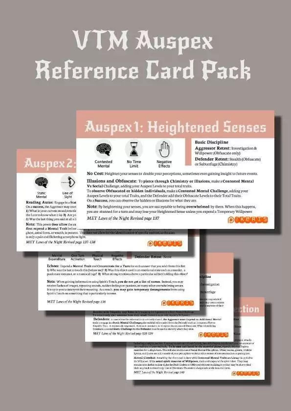 VTM: Revised MET Auspex Reference Cards - White Wolf | DriveThruRPG
