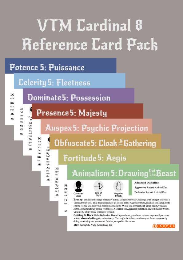 VTM: Revised MET Cardinal 8 Reference Card Pack - White Wolf | DriveThruRPG