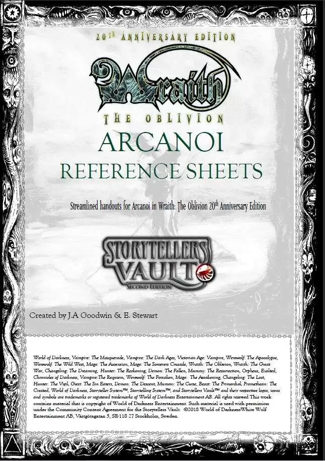 Arcanoi Reference Sheets - White Wolf | DriveThruRPG