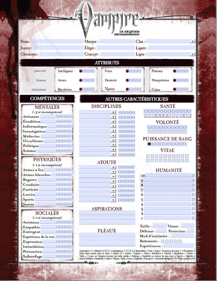 Fiche de Personnage interactive Vampire Requiem - White Wolf | DriveThruRPG
