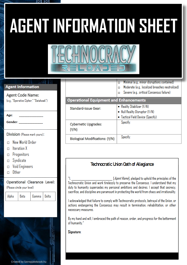 Technocracy: Agent Information Sheet - White Wolf | DriveThruRPG