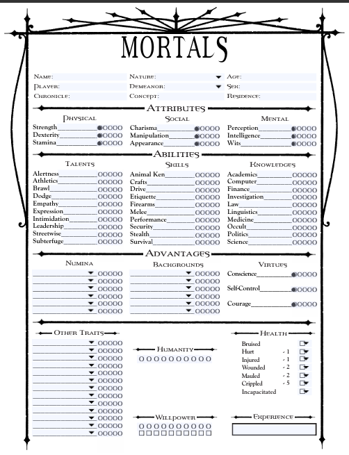 John Morrison - Mortal - Character Sheet WoD - White Wolf | DriveThruRPG