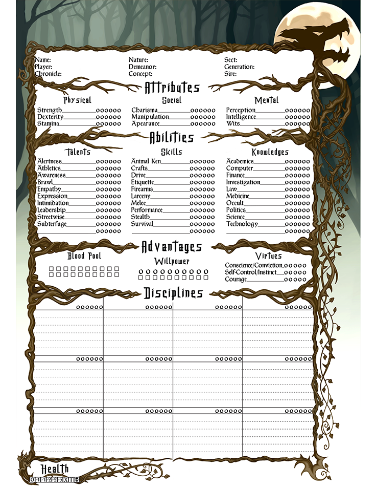 Gangrel Character Sheet V20 - White Wolf | DriveThruRPG