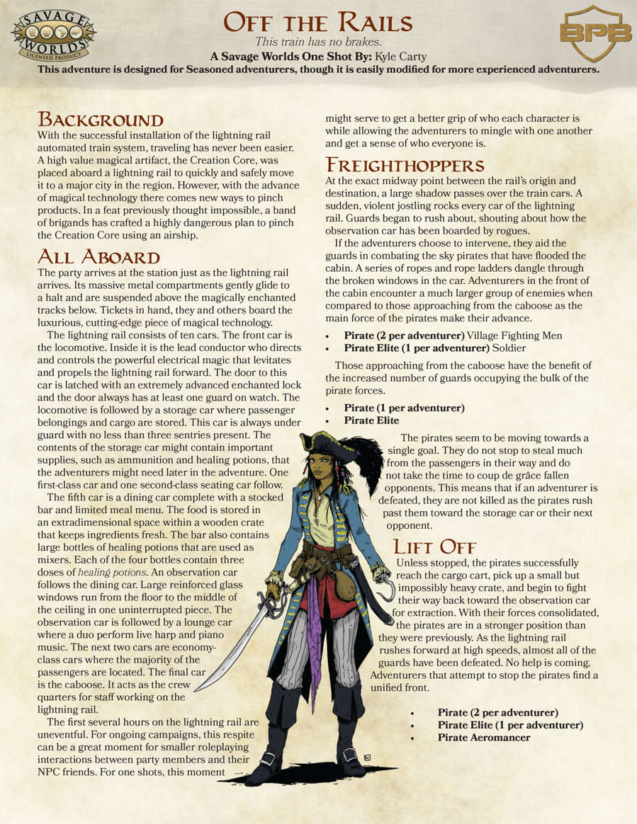 Off the Rails: A Pulp Fantasy One Sheet - BPB Games | DriveThruRPG