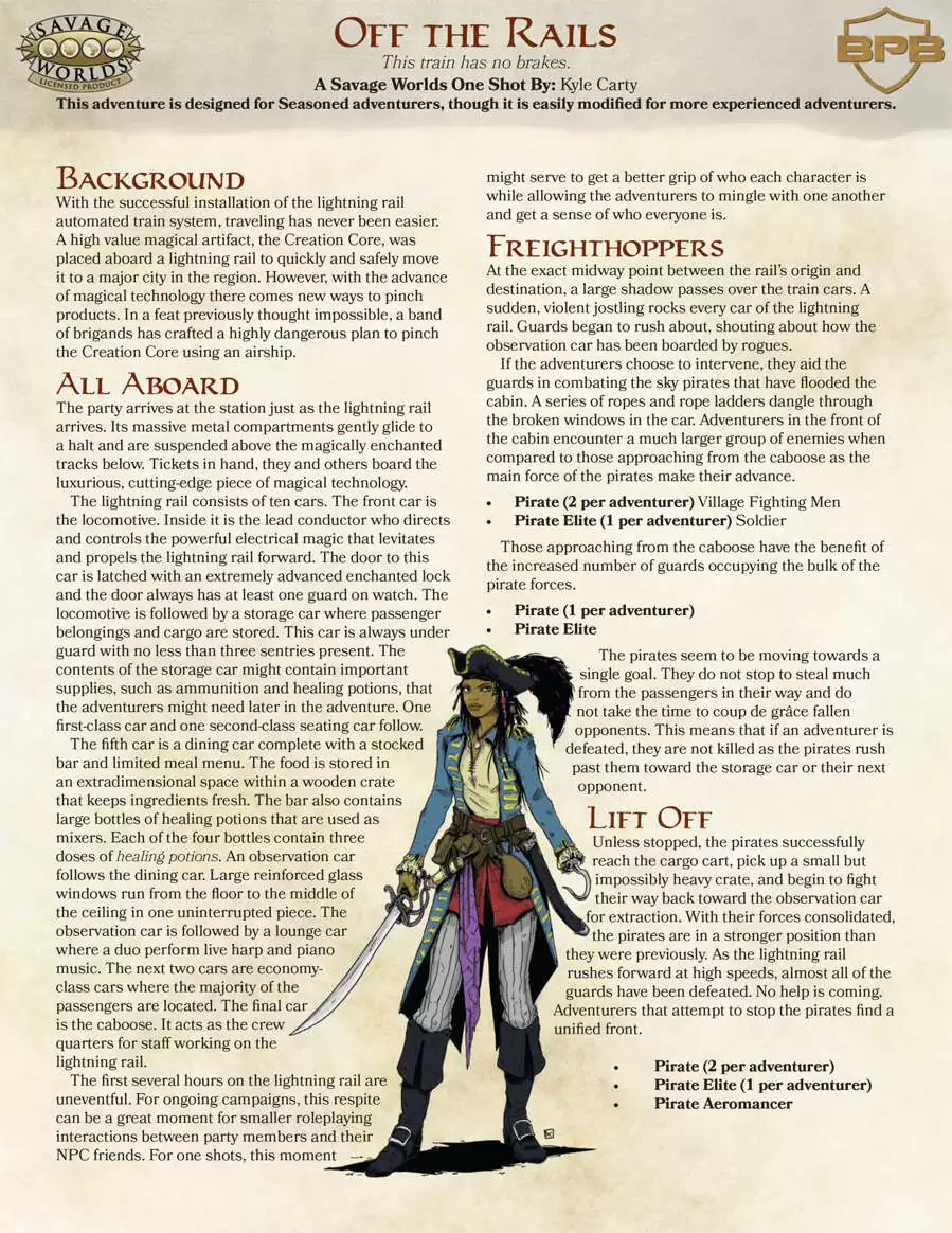 Off the Rails: A Pulp Fantasy One Sheet - BPB Games | DriveThruRPG
