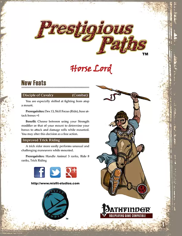Prestigious Paths: Horse Lord - Misfit Studios | Pathfinder | DriveThruRPG
