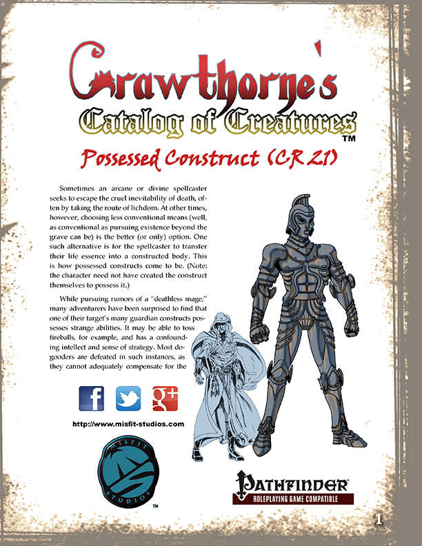 Crawthorne's Catalog of Creatures: Possessed Construct - Misfit Studios ...
