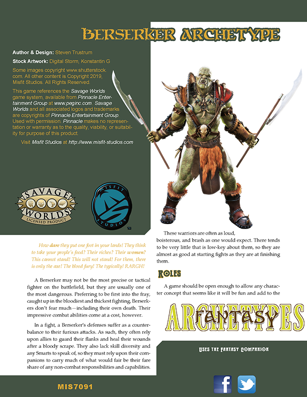 Fantasy Archetypes: Berserker - Misfit Studios | Savage Worlds ...