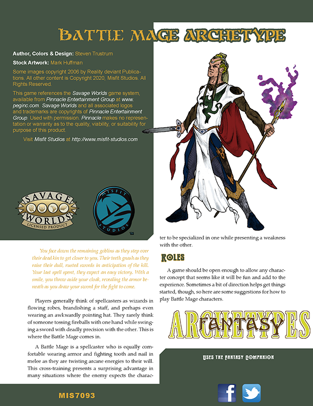 Fantasy Archetypes: Battle Mage - Misfit Studios | Savage Worlds ...