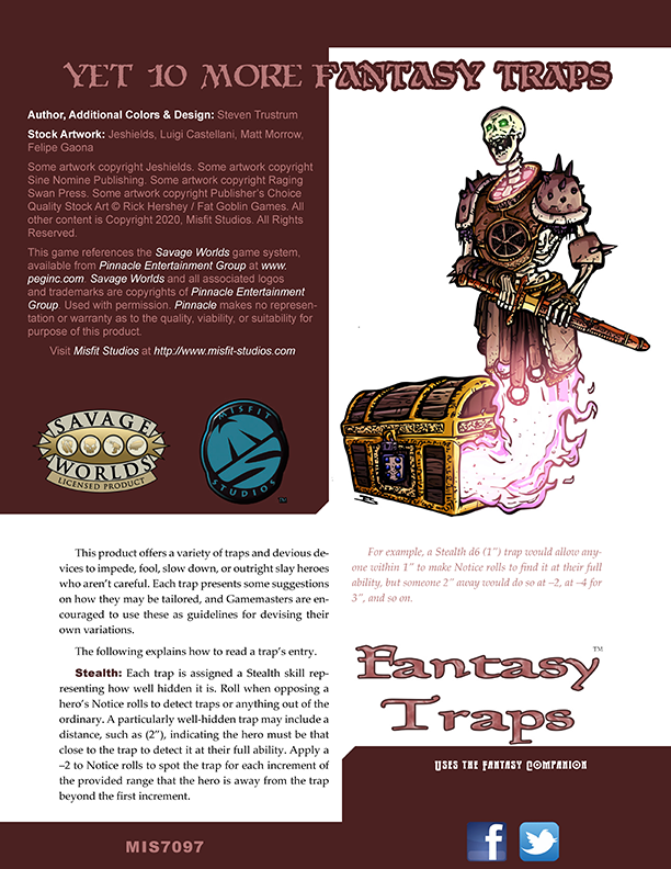 Yet 10 More Fantasy Traps - Misfit Studios | Savage Worlds | DriveThruRPG