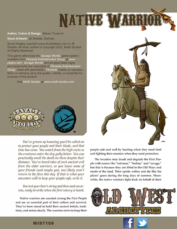 Old West Archetypes: Native Warrior - Misfit Studios | Savage Worlds ...