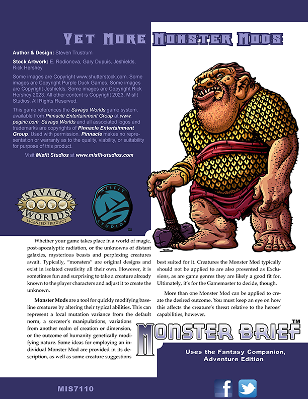 Monster Brief: Yet More Monster Mods - Misfit Studios | Savage Worlds ...