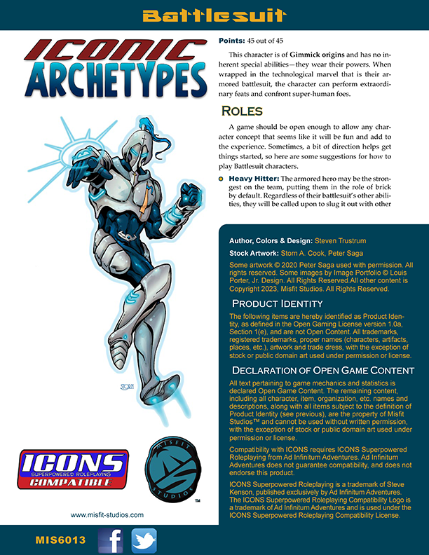 Iconic Archetypes: Battlesuit - Misfit Studios | Icons Superpowered RPG ...