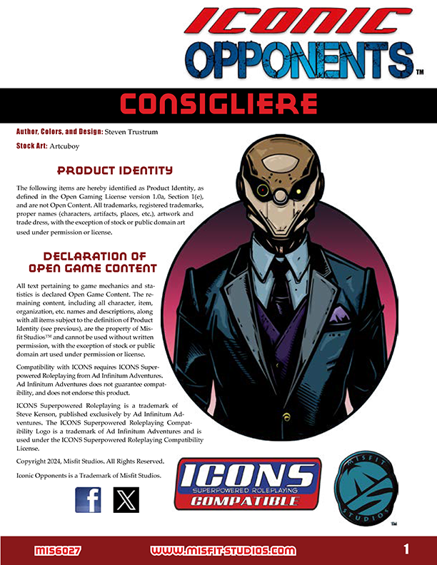 Iconic Opponents: Consigliere - Misfit Studios | Icons Superpowered RPG ...