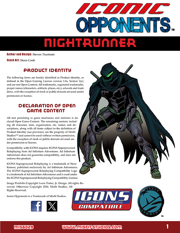 Iconic Opponents: Nightrunner - Misfit Studios | Icons Superpowered RPG ...