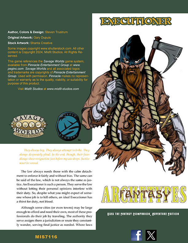 Fantasy Archetypes: Executioner - Misfit Studios | Savage Worlds ...