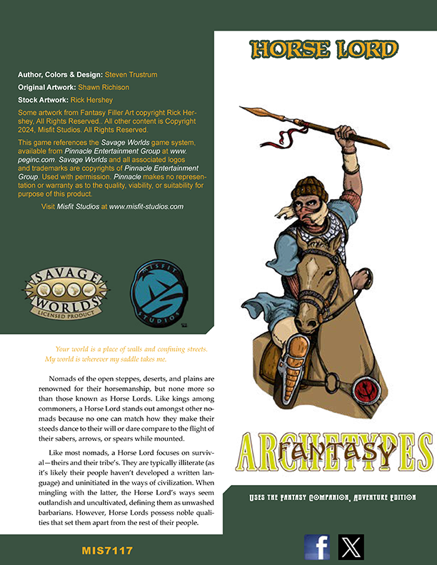 Fantasy Archetypes: Horse Lord - Misfit Studios | Savage Worlds | DriveThruRPG