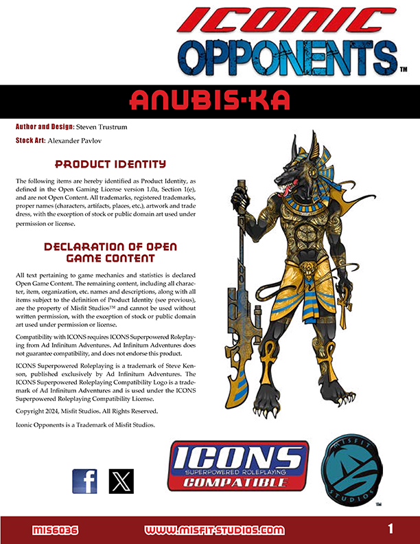 Iconic Opponents: Anubis-Ka - Misfit Studios | Pathfinder | Icons Superpowered RPG | DriveThruRPG