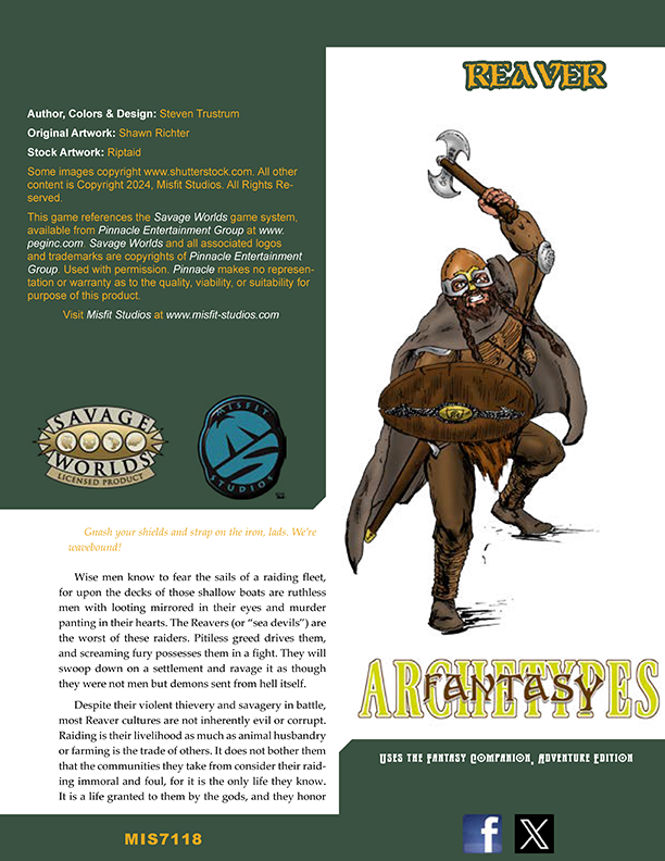 Fantasy Archetypes: Reaver - Misfit Studios | Savage Worlds | DriveThruRPG