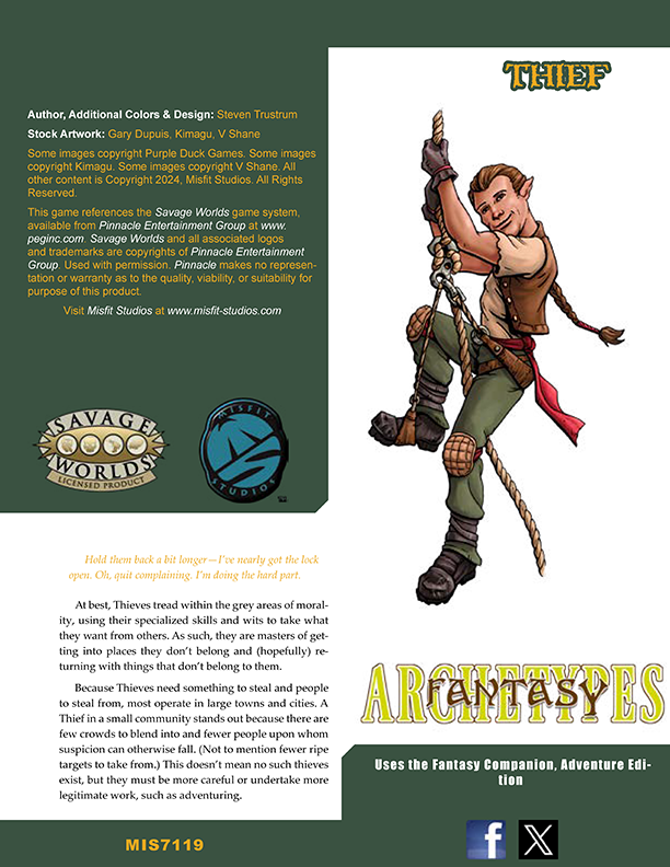Fantasy Archetypes: Thief - Misfit Studios | Savage Worlds | DriveThruRPG