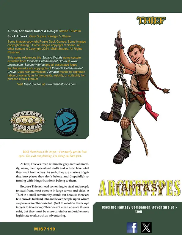 Fantasy Archetypes: Thief - Misfit Studios | Savage Worlds | DriveThruRPG