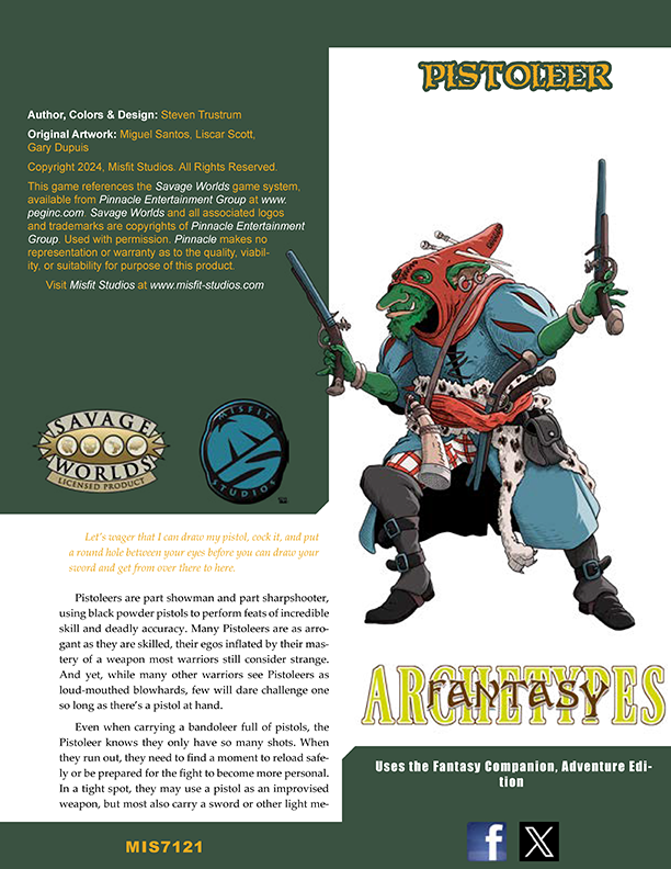 Fantasy Archetypes: Pistoleer - Misfit Studios | Savage Worlds | DriveThruRPG