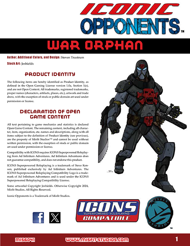 Iconic Opponents: War Orphan - Misfit Studios | Icons Superpowered RPG ...