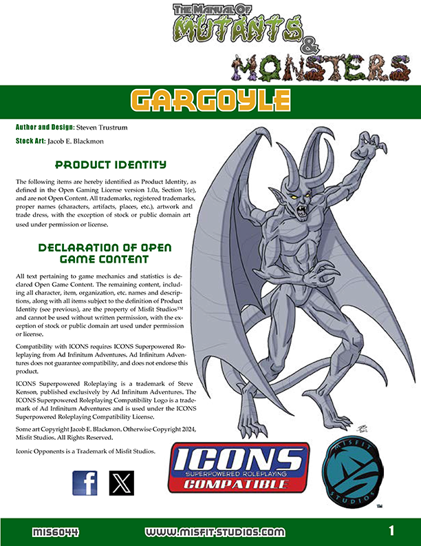 The Manual of Mutants & Misfits: Gargoyle for Icons - Misfit Studios ...