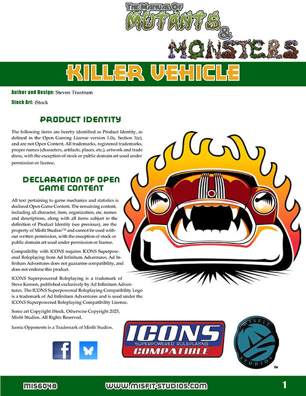 The Manual of Mutants & Misfits: Killer Vehicle for Icons - Misfit ...