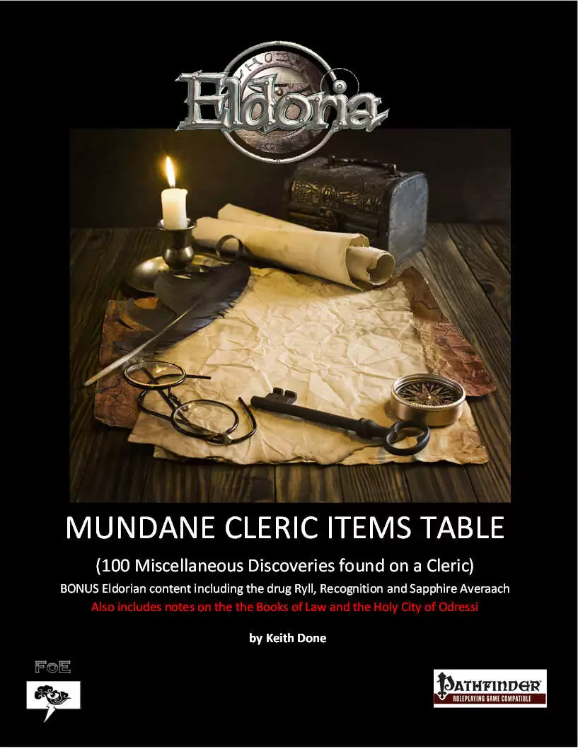 Mundane Cleric Items Tables - Friends of Eldoria | DriveThruRPG