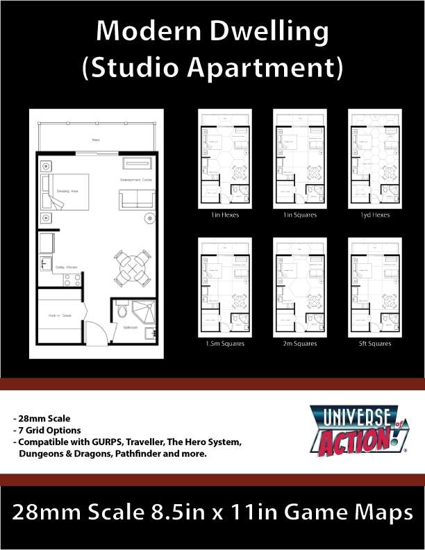 Studio Apartment Map (28mm Scale) - Universe of Action, LLC | BUILDING ...