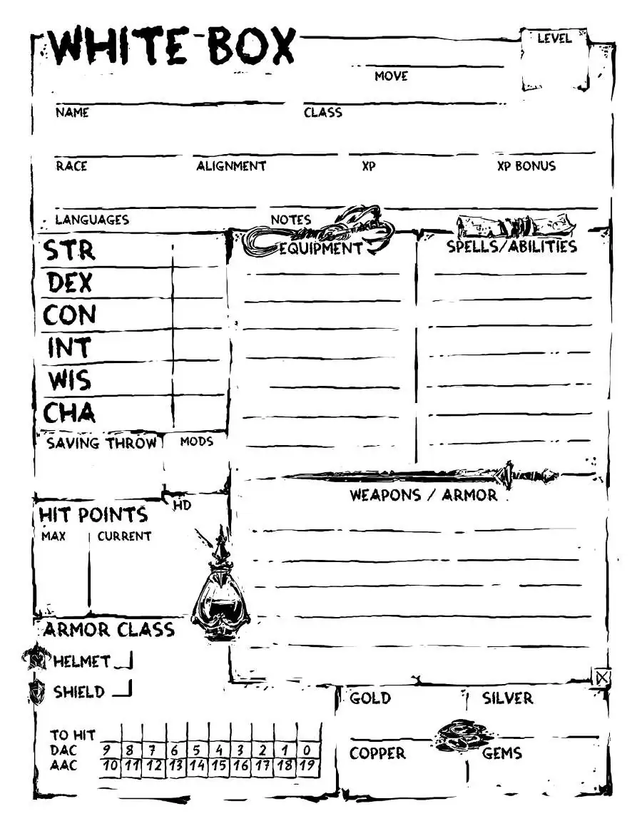 White Box Character Sheet 3 - Seattle Hill Games | DriveThruRPG