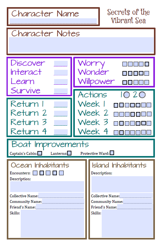 Secrets of the Vibrant Sea Character Sheet - NerdBurger Games | Solo ...
