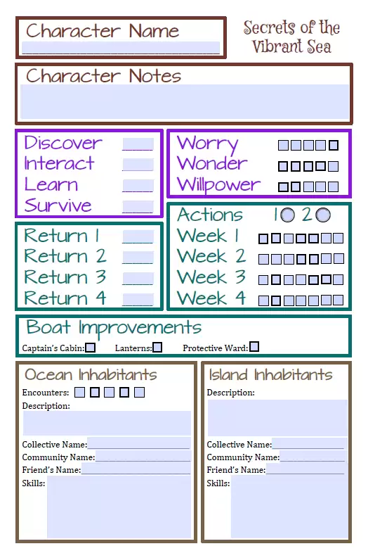 Secrets of the Vibrant Sea Character Sheet - NerdBurger Games | Solo ...