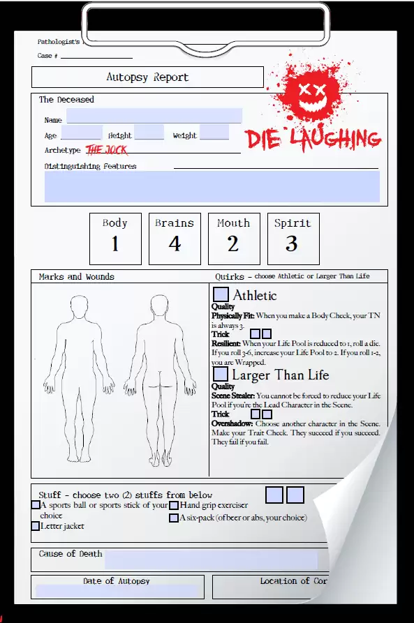 Die Laughing Character Sheets - NerdBurger Games | Die Laughing | DriveThruRPG