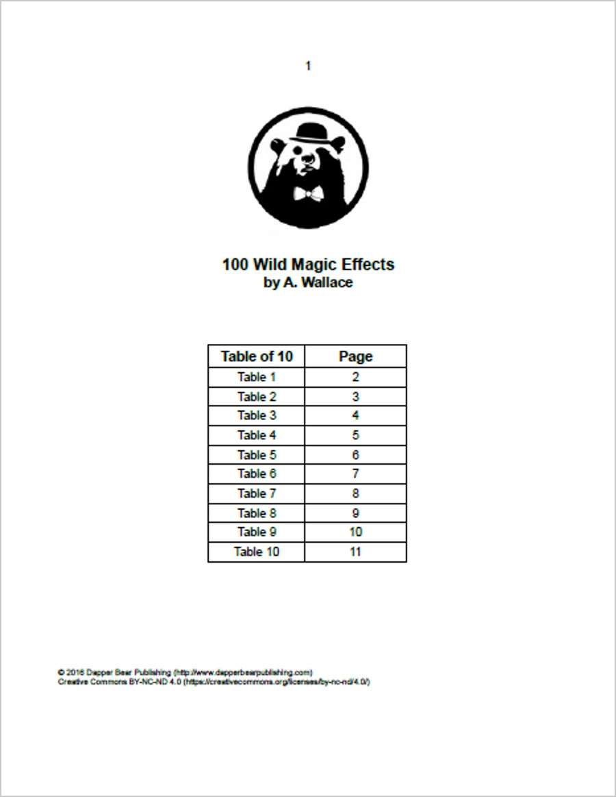100 Wild Magic Effects - Dapper Bear Publishing | DriveThruRPG