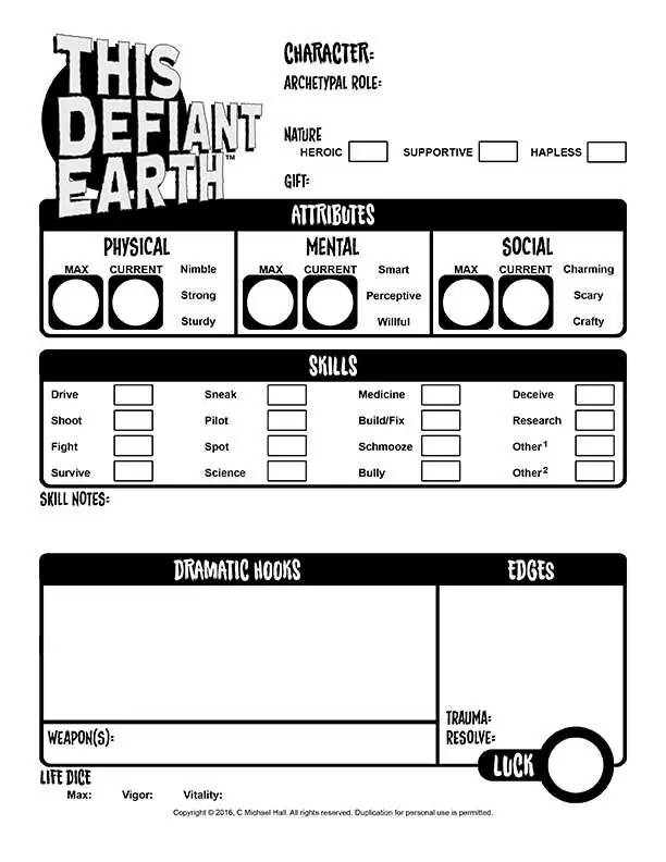 Character Sheet for THIS DEFIANT EARTH: 1950s Sci-Fi Roleplaying - C ...