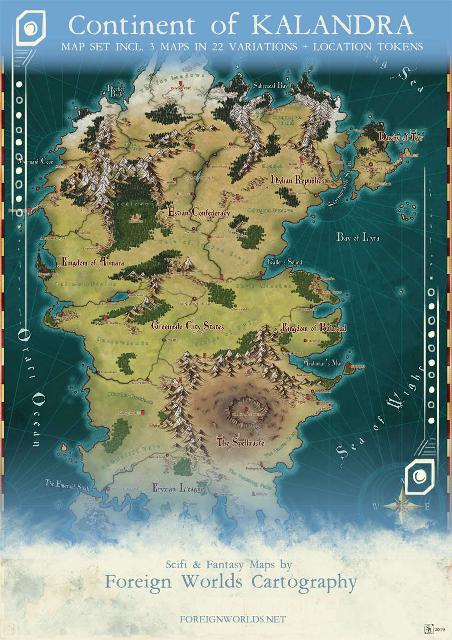 Kalandra - Continent Map Set - Foreign Worlds Cartography | DriveThruRPG