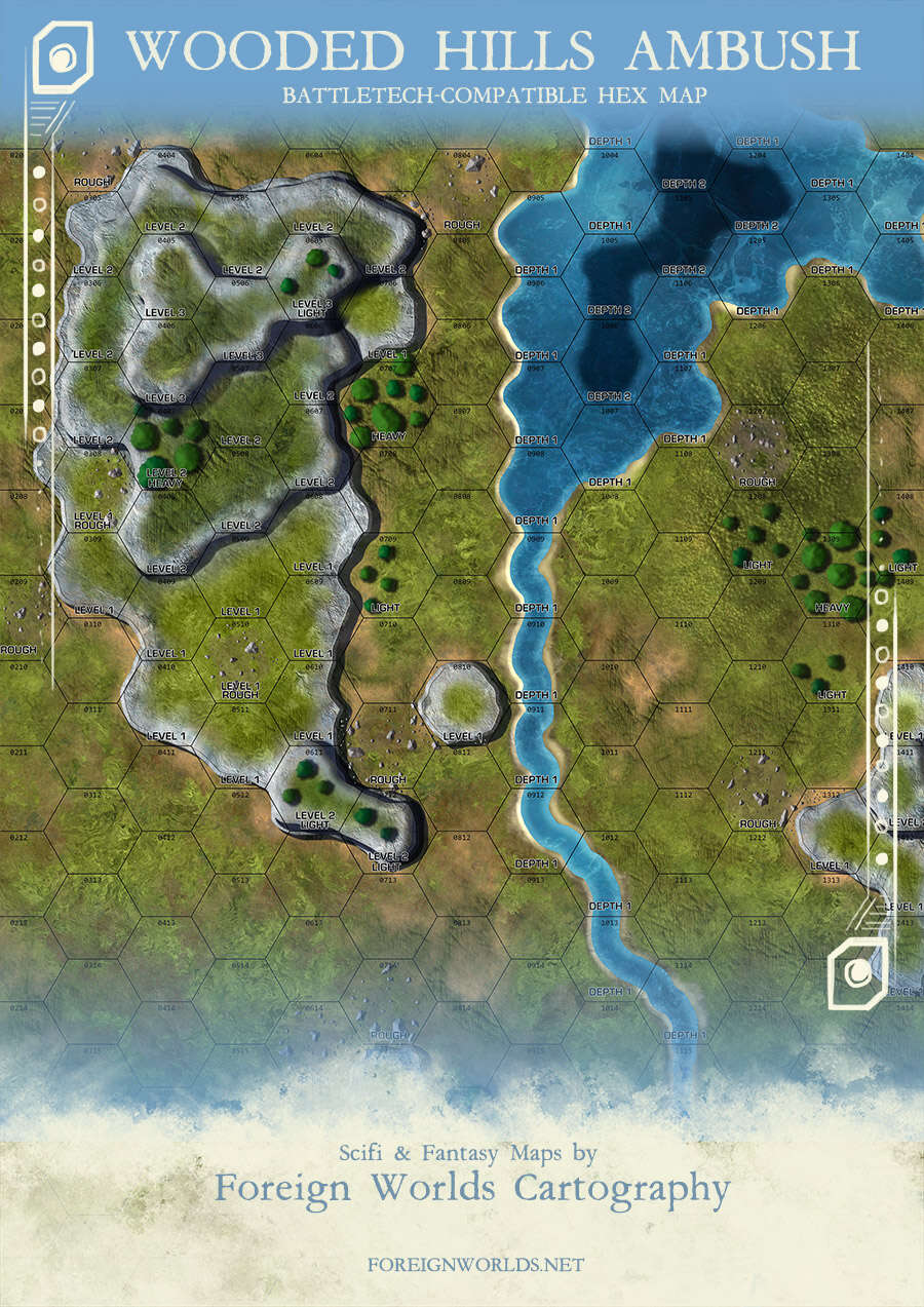 Wooded Hills Ambush (Battletech-compatible Hexagonal Wargame Map ...