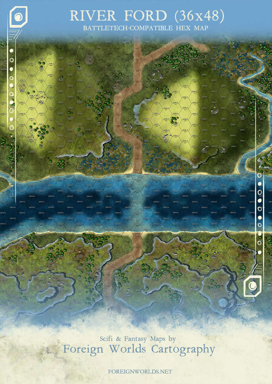 River Ford (Battletech-compatible Hexagonal Wargame Map) 36x48 ...