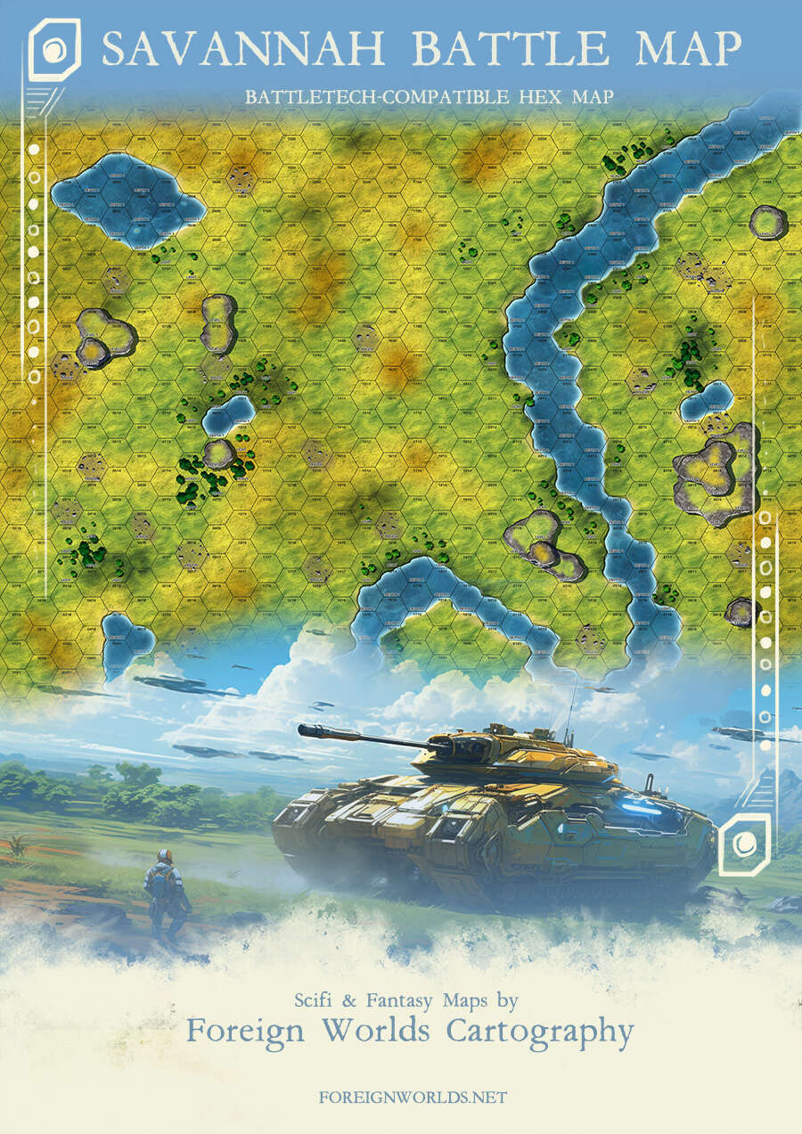 Savannah Battle Map (Battletech-compatible Hexagonal Wargame Map ...