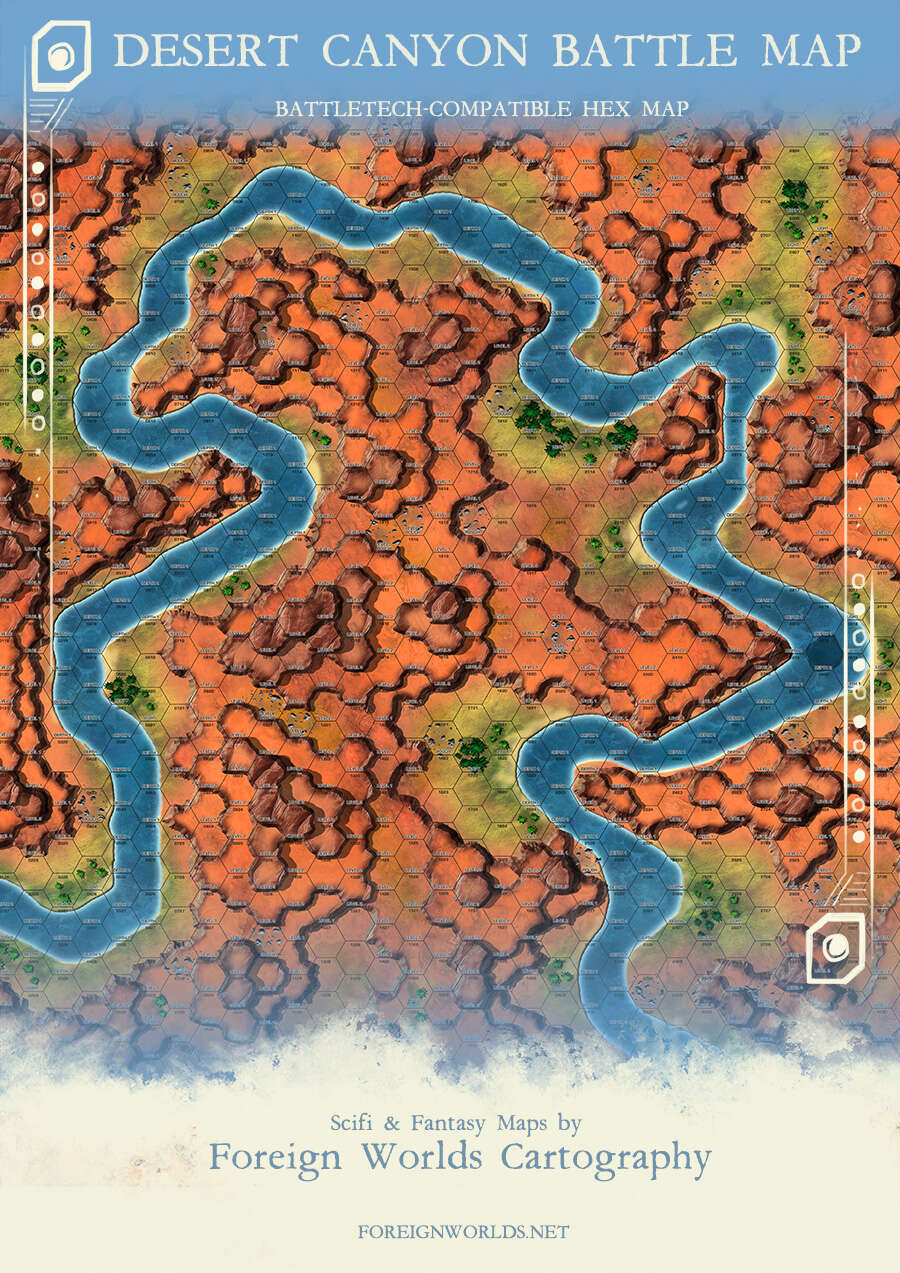 Desert Canyon Battle Map (Battletech-compatible Hexagonal Wargame Map ...