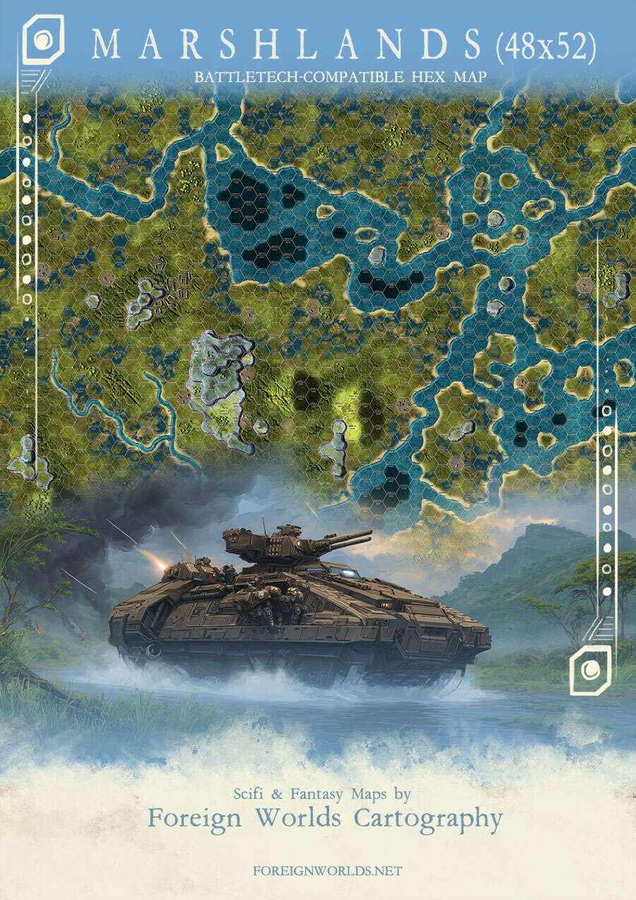 Marshlands Battle Map (Battletech-compatible Hex Wargame Map) 48x52 ...