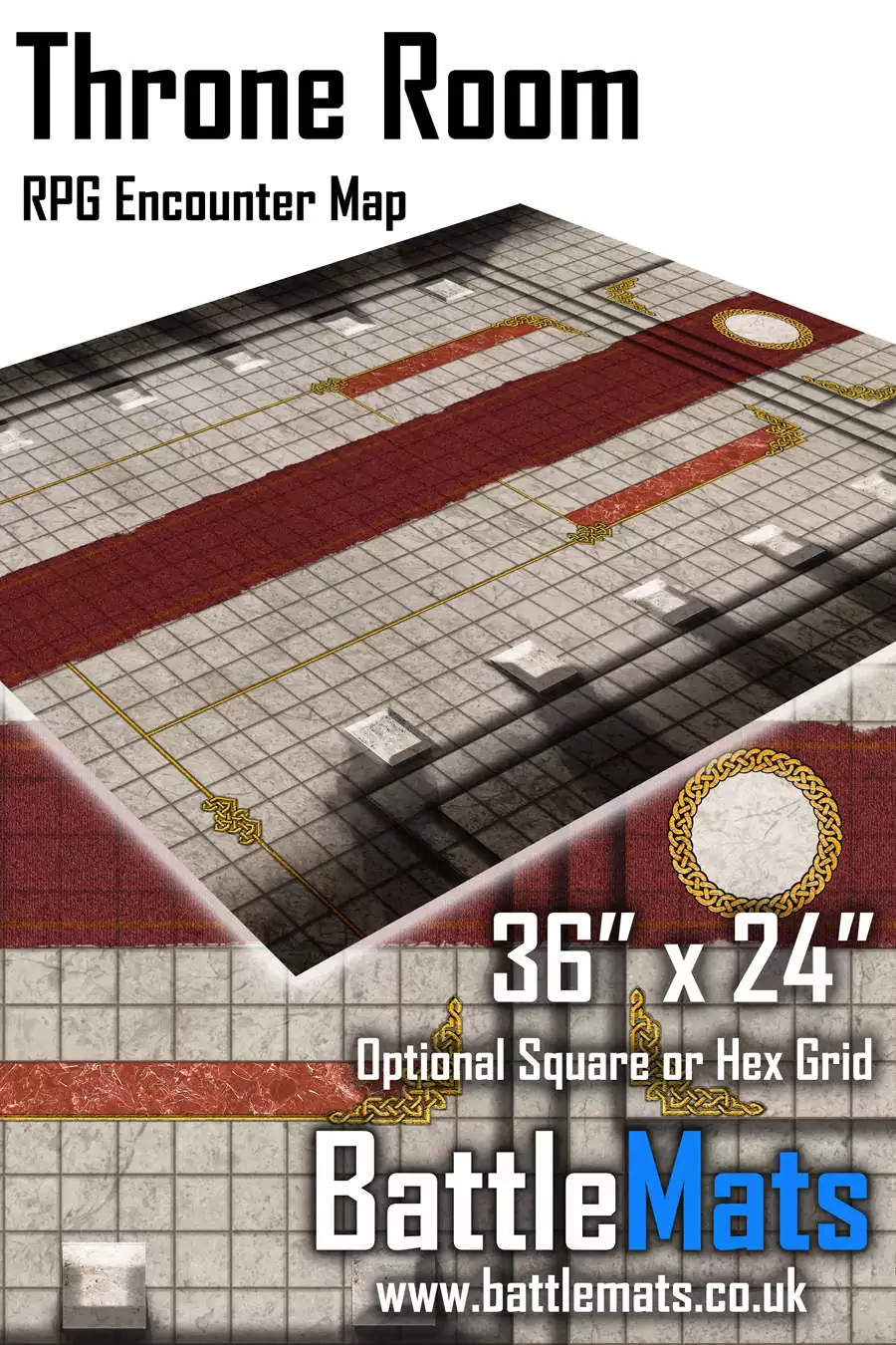 Throne Room 36" x 24" RPG Encounter Map - Loke BattleMats | Fantasy Battle Maps | DriveThruRPG