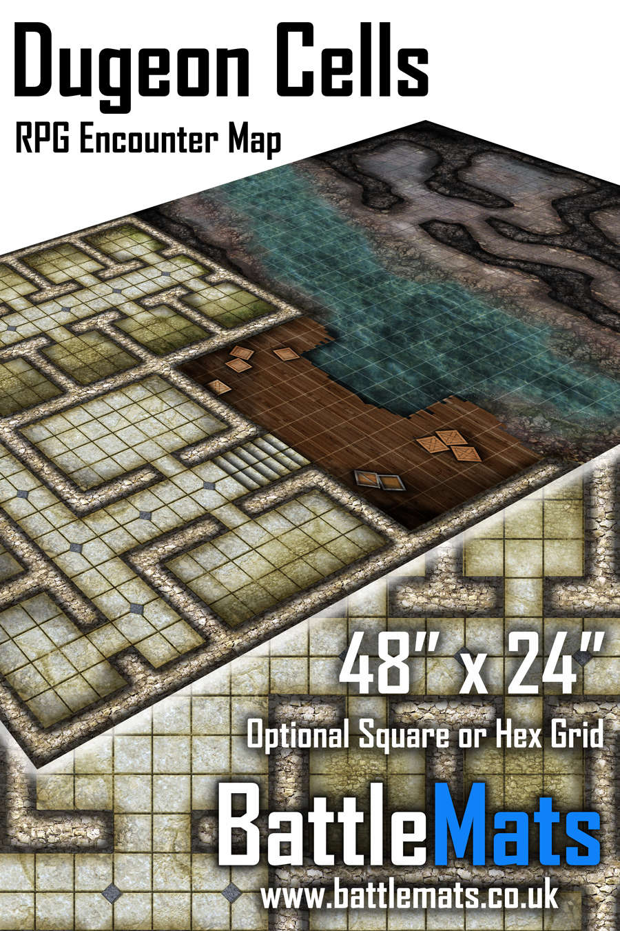 Dungeon Cells 48" x 24" RPG Encounter Map - Loke BattleMats | Fantasy ...