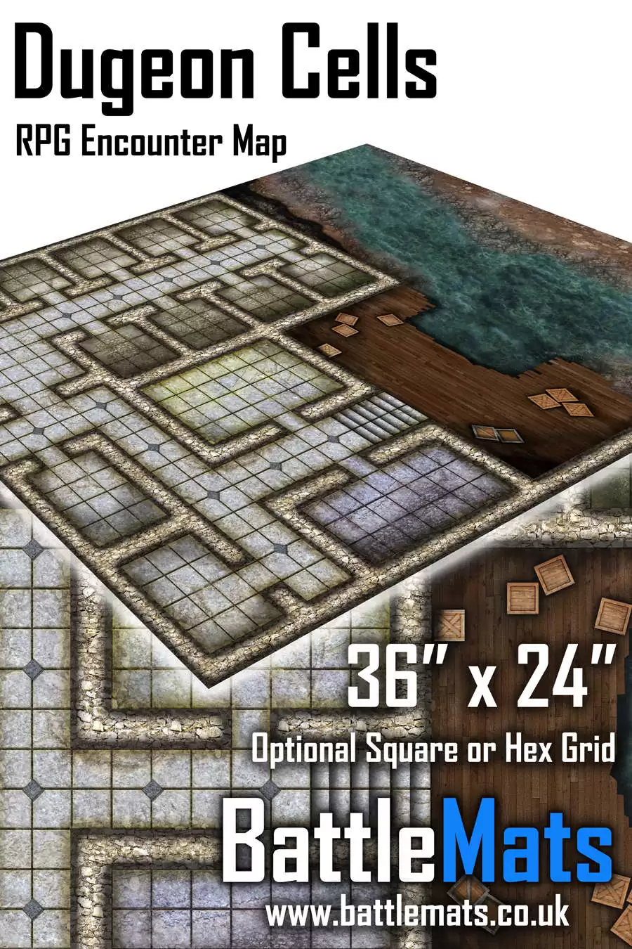 Dungeon Cells 36" x 24" RPG Encounter Map - Loke BattleMats | Fantasy ...