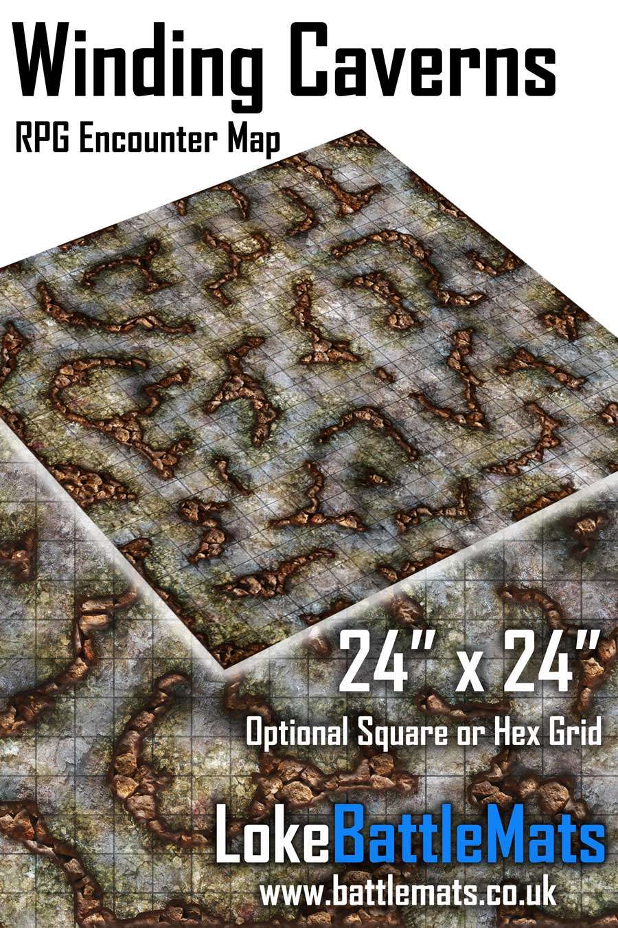 Winding Caverns 24" x 24" RPG Encounter Map - Loke BattleMats | Fantasy ...