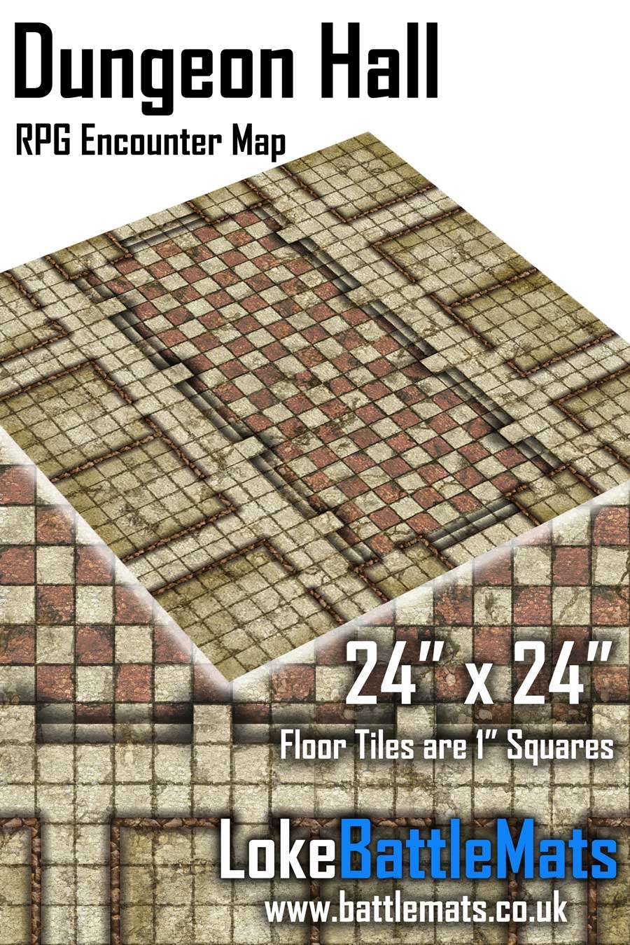 Dungeon Hall 24" x 24" RPG Encounter Map - Loke BattleMats | Fantasy ...